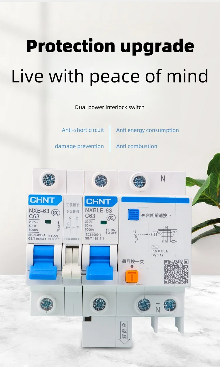 CHINT NXB NXBLE Series 1p 2p 3p 4p MCB RCBO Dual Power Leakage Protector Circuit Breaker ...