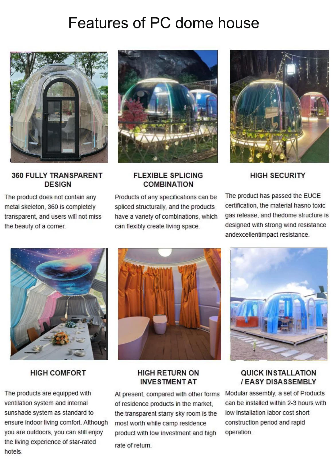 PC Dome House - Clear Resort Polycarbonate Bubble Tent