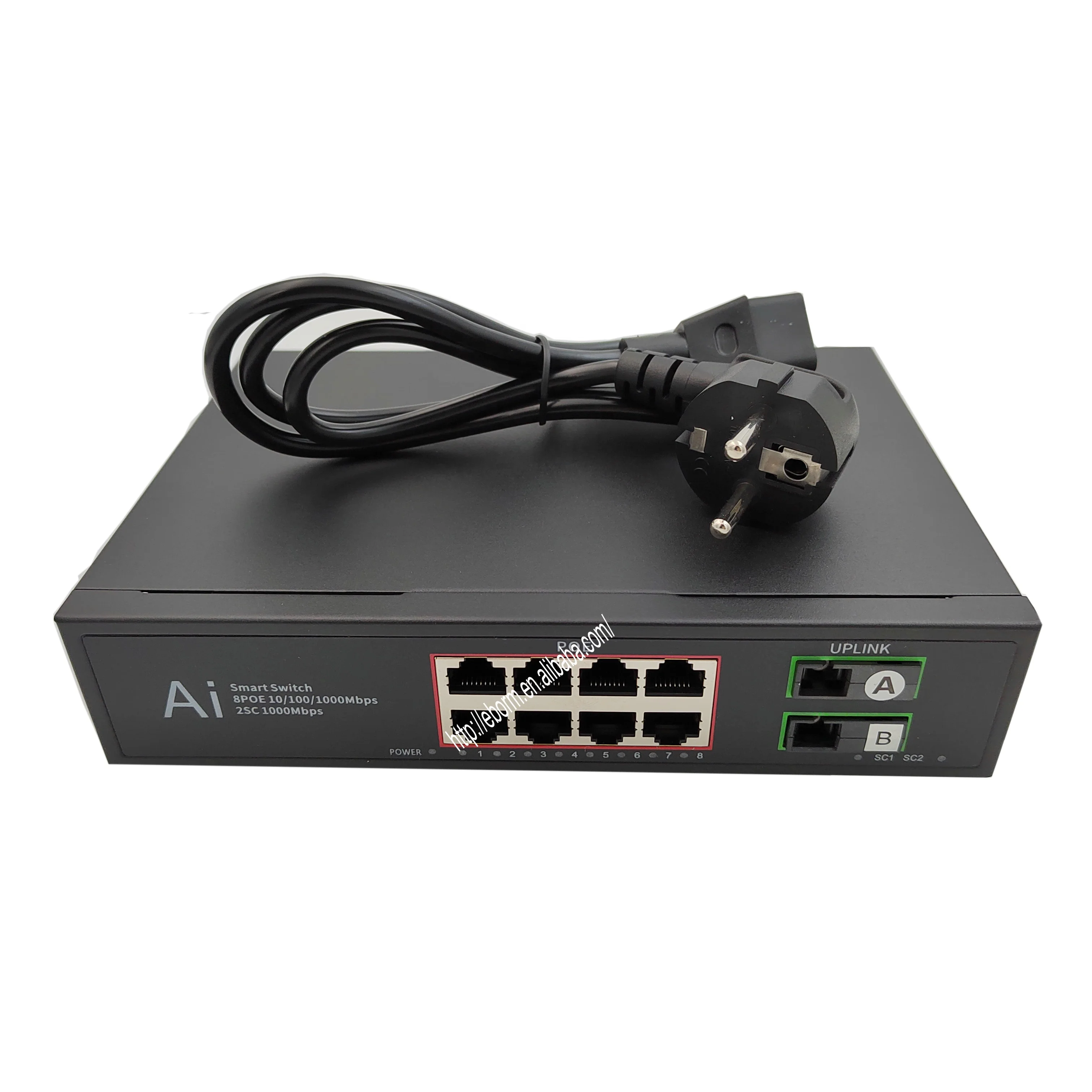 8 Port Gigabit Fiber Ethernet Media Converter PoE Switch with 2*100 ...