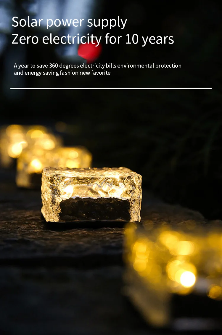 8 Led Frosted Glass Solar Garden Paver Brick Ice Cube Led Lights Lamp ...