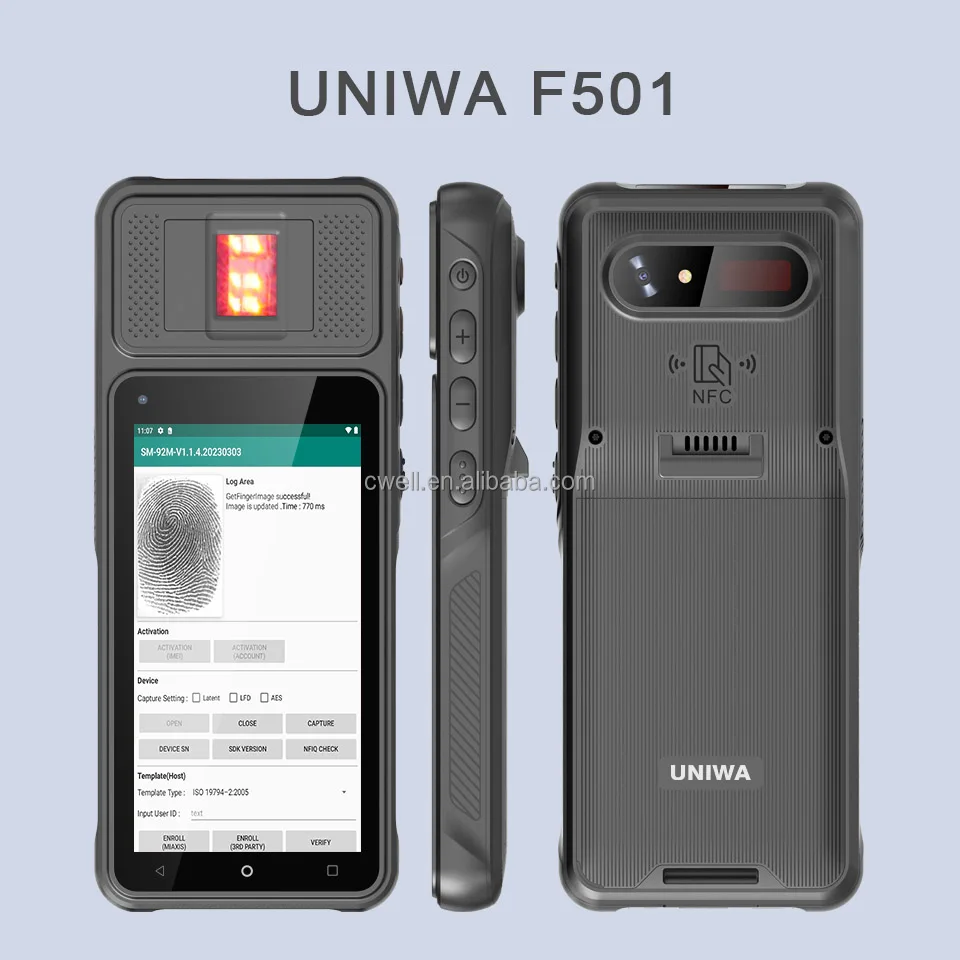 Uniwa F501 Fap Optical Biometric Fingerprint Reader 2d Barcode Scanner 5" Nfc Portable Rugged ...
