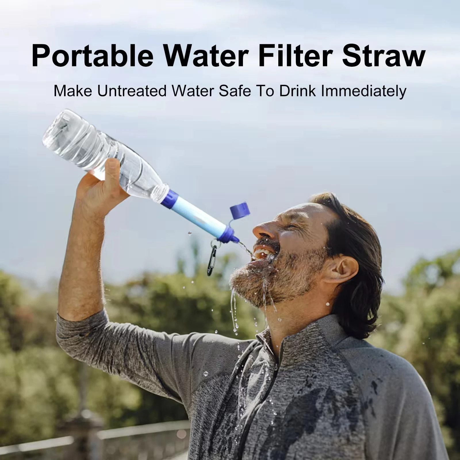 Portable Camo Water Filter Straw Kit Outdoor Survival Clean Sip ...