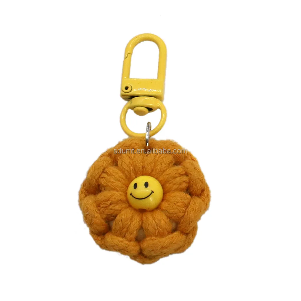 New Cute Cartoon Smiling Face Expression Pendant Cotton Rope Woven Key ...