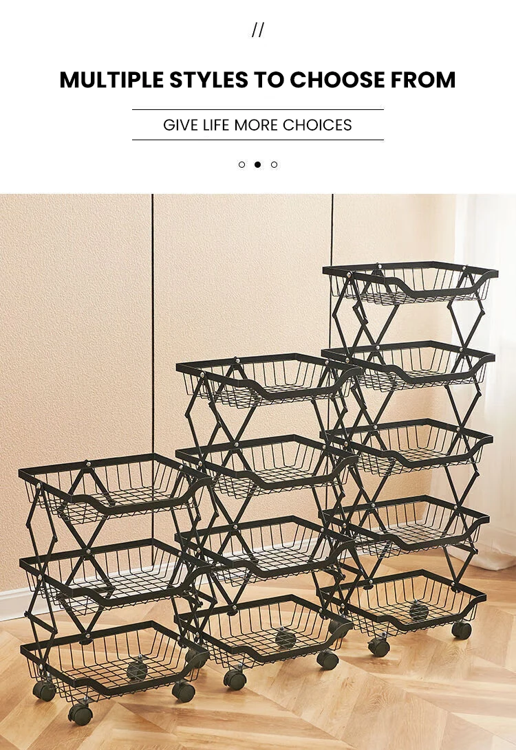 Kitchen Vegetable Trolley Utility Foldable Rolling Cart Multi-purpose 3 ...