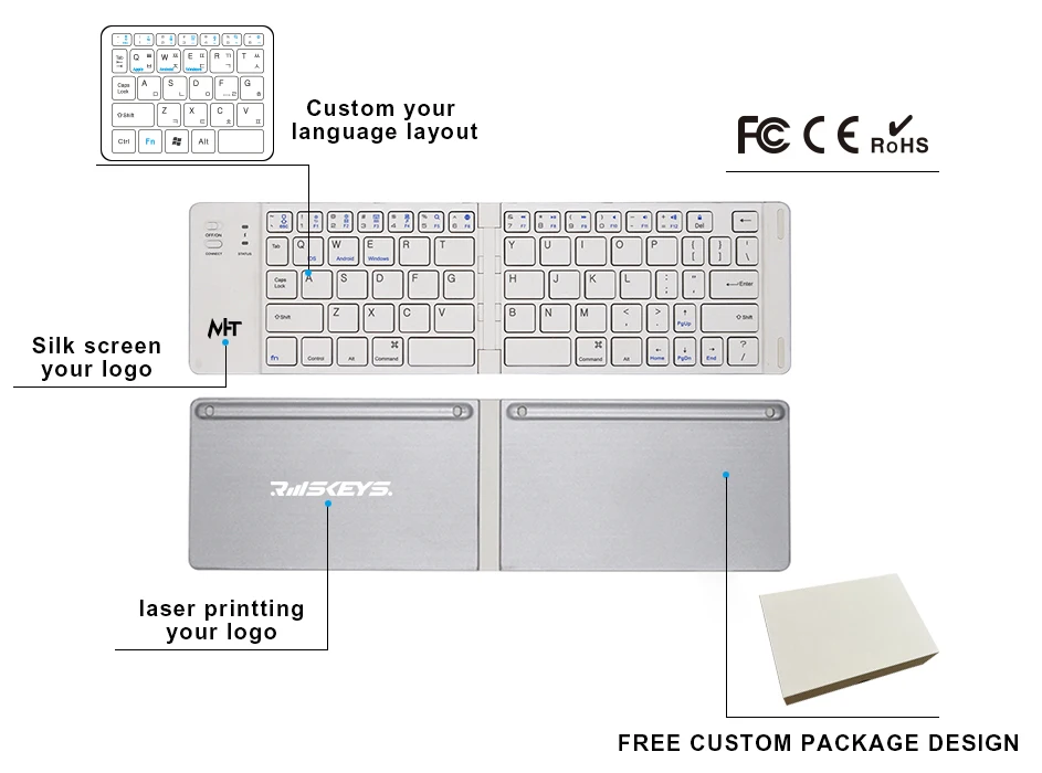 Custom Korean Alphabet Wireless Keyboard Rechargeable Folding Portable ...