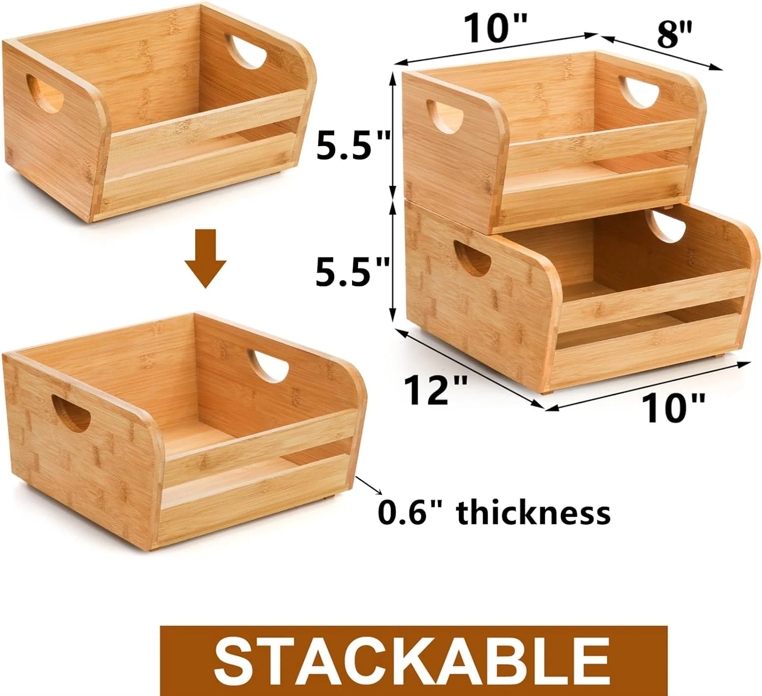 2-level Bamboo Storage Containers Stackable Fruit Vegetable Basket Tray ...