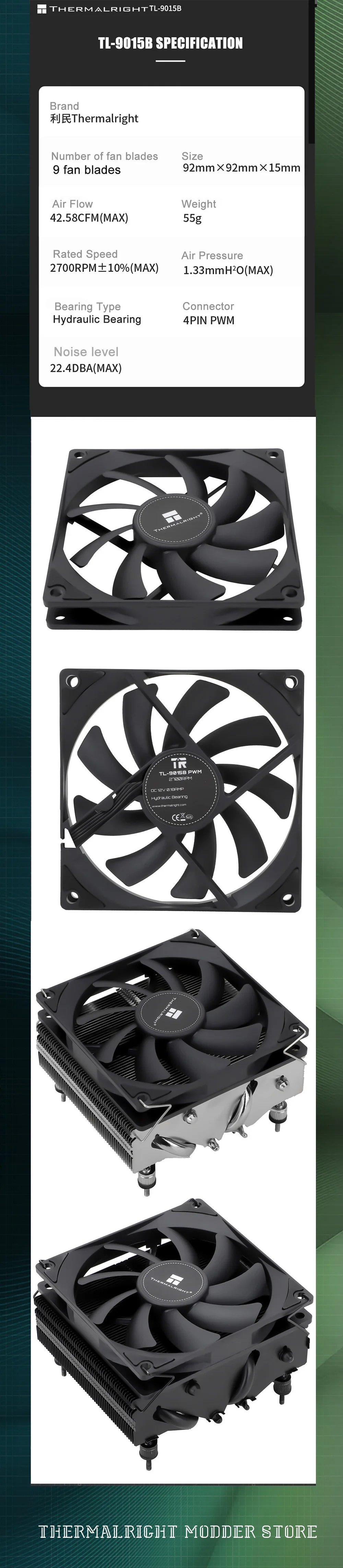 Thermalright 90mm Fan PWM 2700RPM - Quiet CPU Cooling