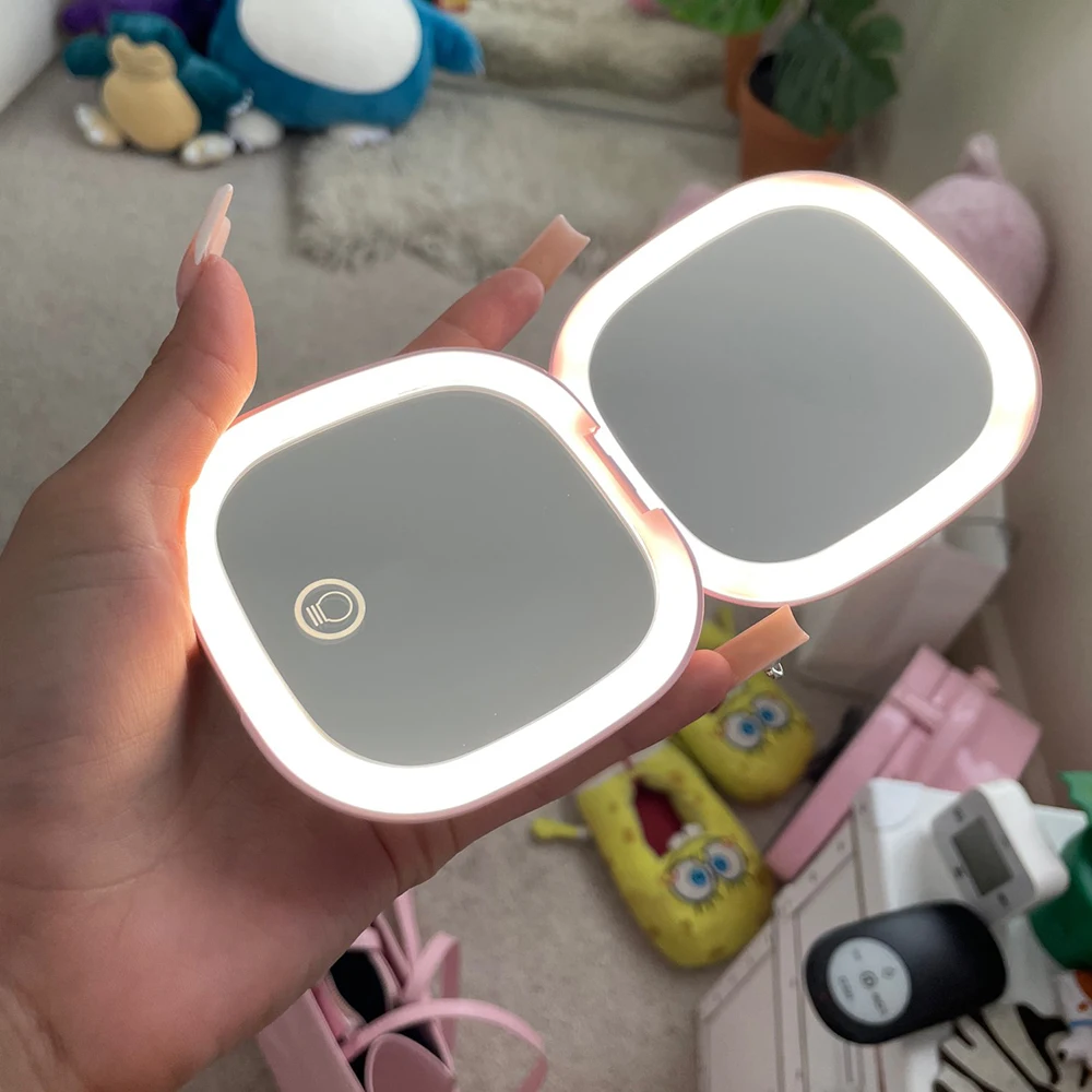 Mini Compact LED Makeup Mirror with 5X Magnifying Light