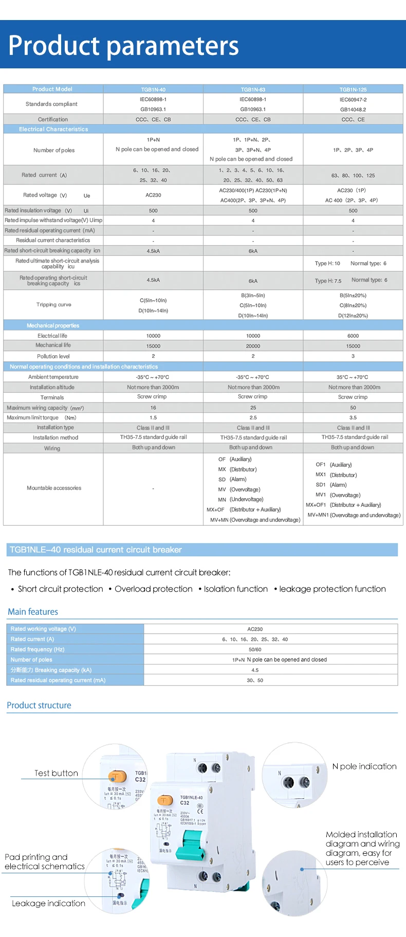 Switch Breaker Interruptores Automatico Tengen Tgb1nle-40 Leakage Protection Circuit Breaker ...