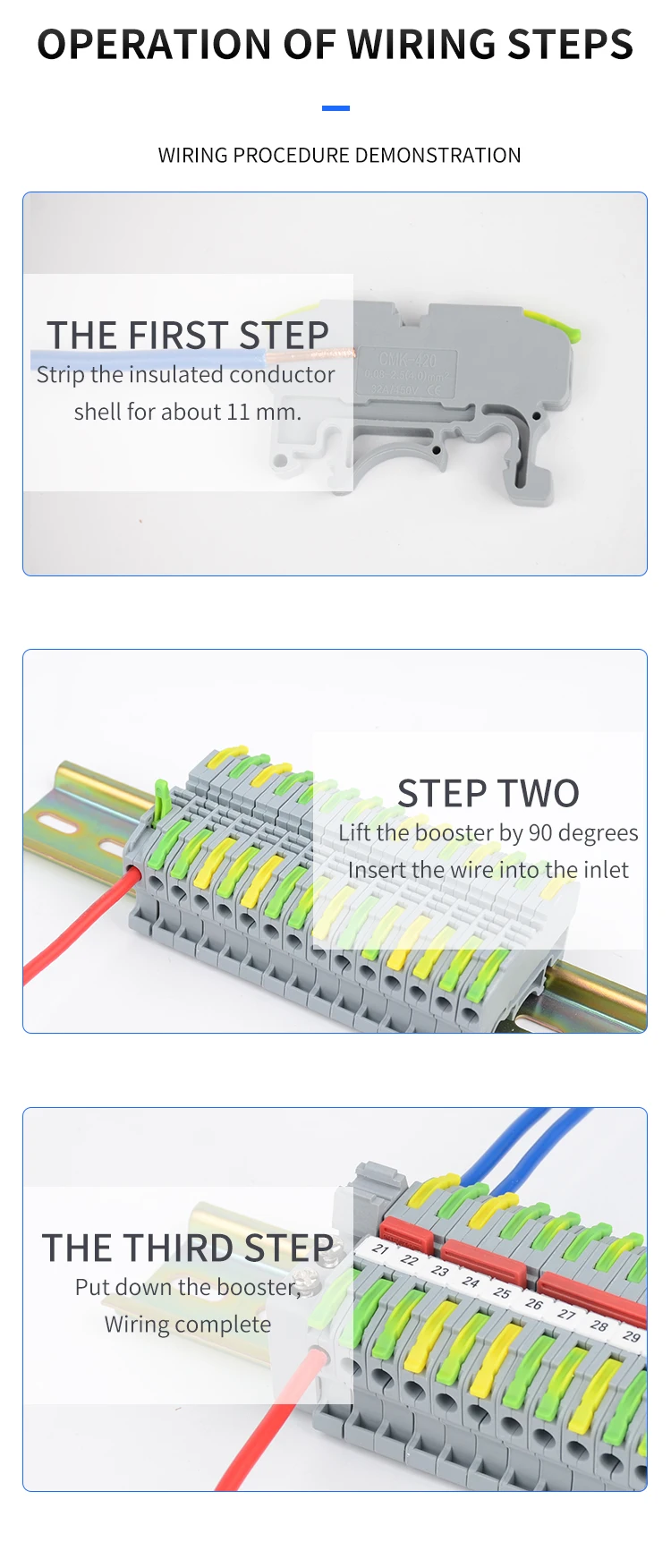 Din Rail Push In Spring Quick Cable Terminal Blocks Easy To Connect ...