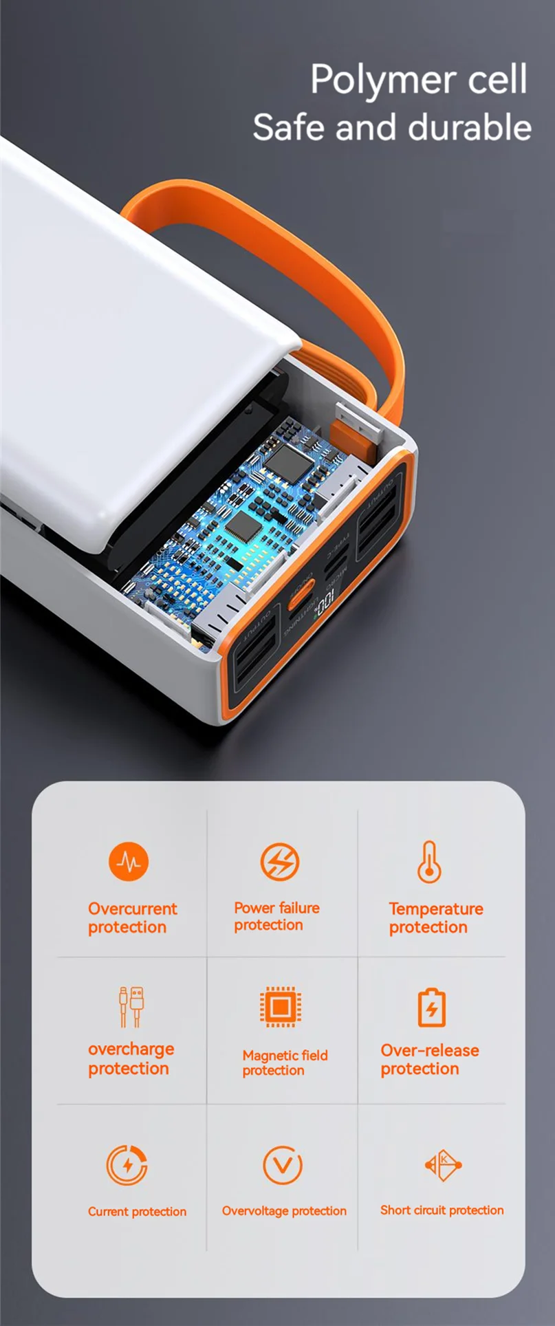 Portable Battery Power Bank with Lamp PD 66W Fast Charging LED Digital ...