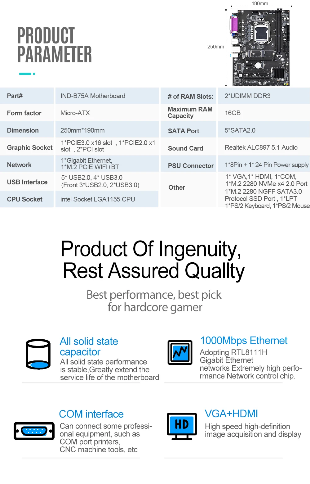 B75 Motherboard Ddr3 Lga 1155 Sockets Dual Channel B75 Chipset With Lpt - Buy Industry Lga 1155 ...