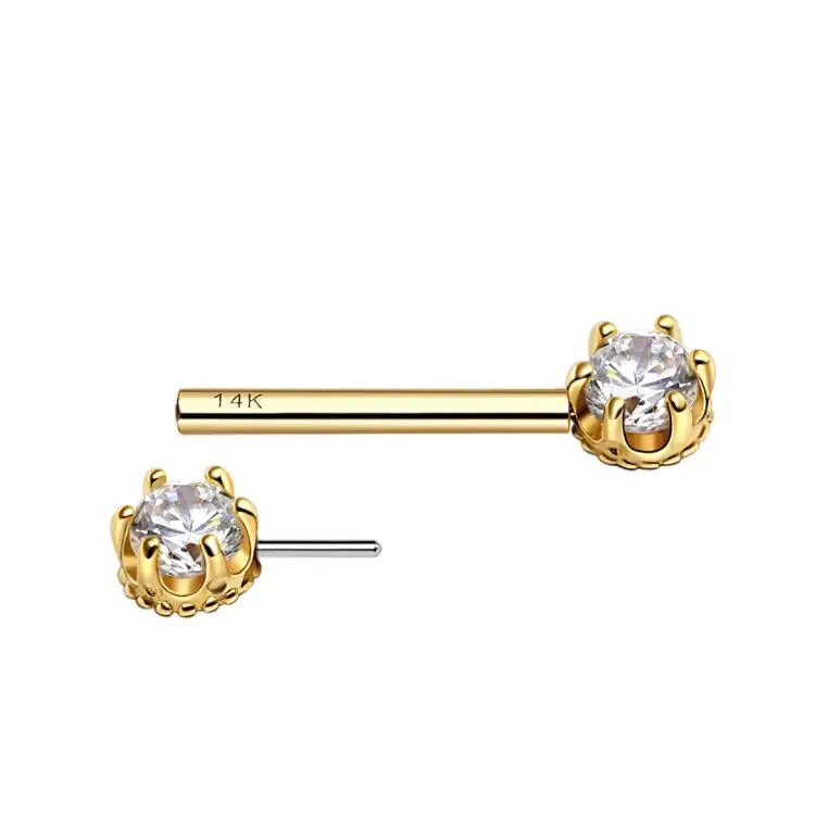 14k Solid Gold Threadless Nipple Jewelry - Elegant & Durable