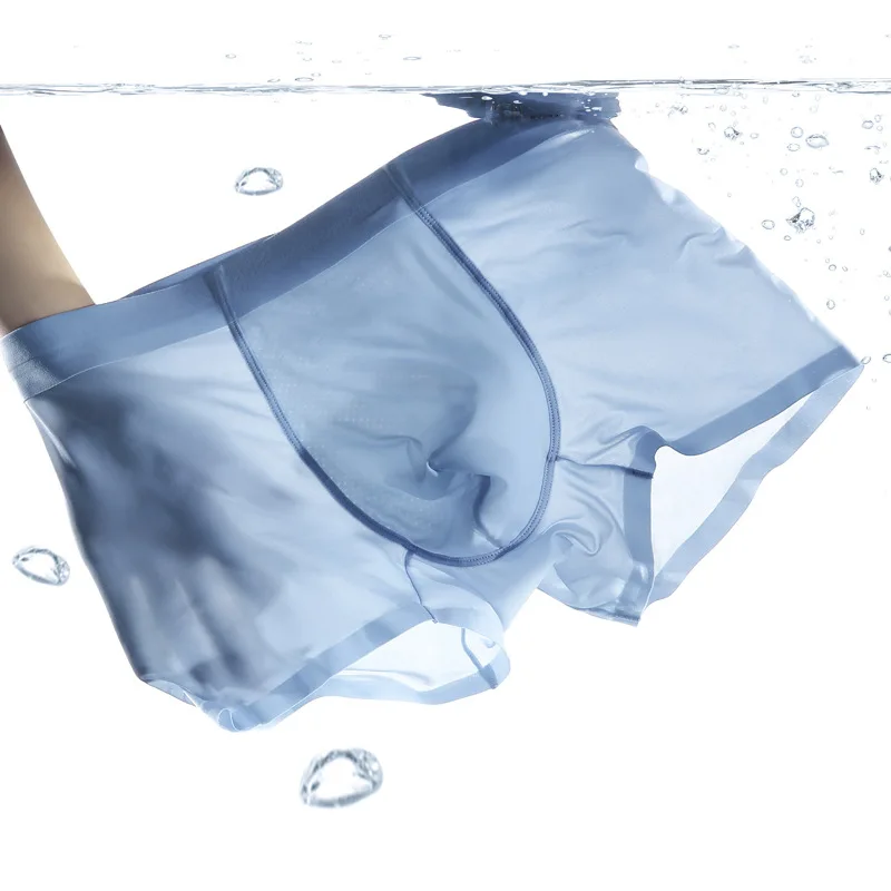 Men's Ice Silk Underpants Breathable Cool Boxer Shorts Men's Mid-waist ...