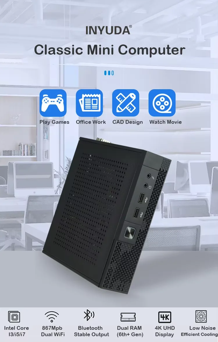 Multi Display Mini PC with Intel Core, 4GB RAM, 128GB SSD