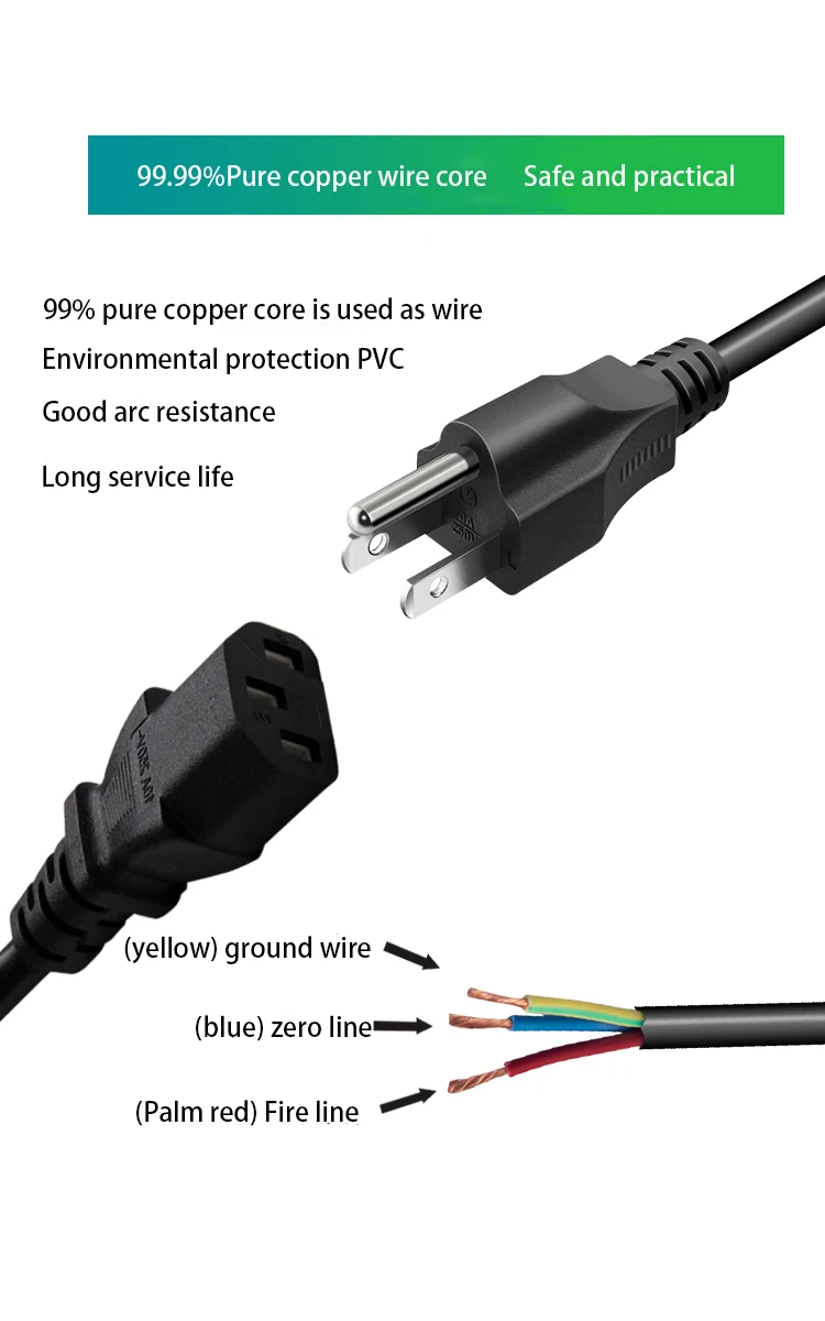 Brazil And Usa Copper Wire Plug Ac American Power Cable 1.5m Standard ...