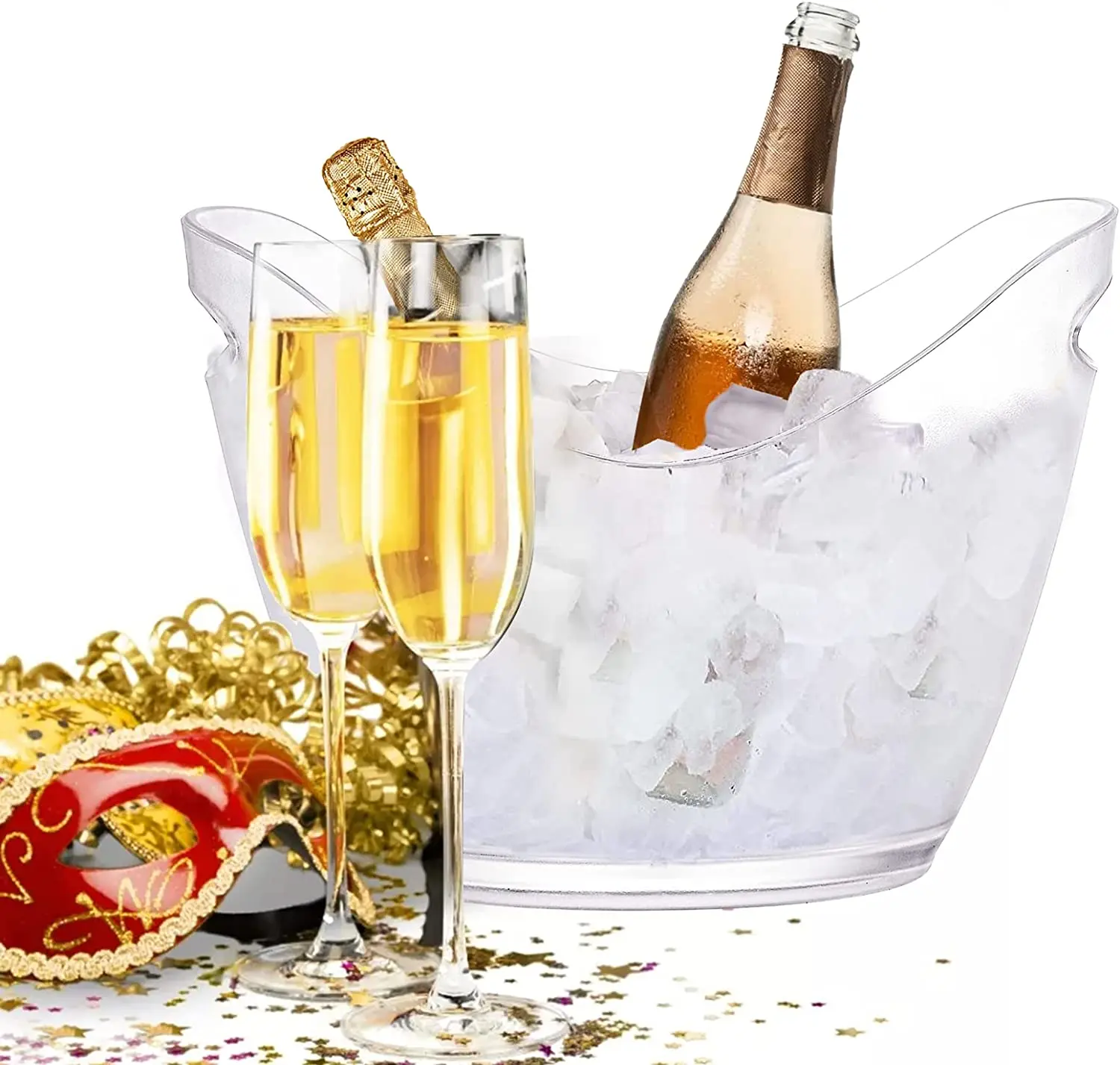 4L Large Capacity Beverage Tub Oval Storage Bucket Party Transparent ...