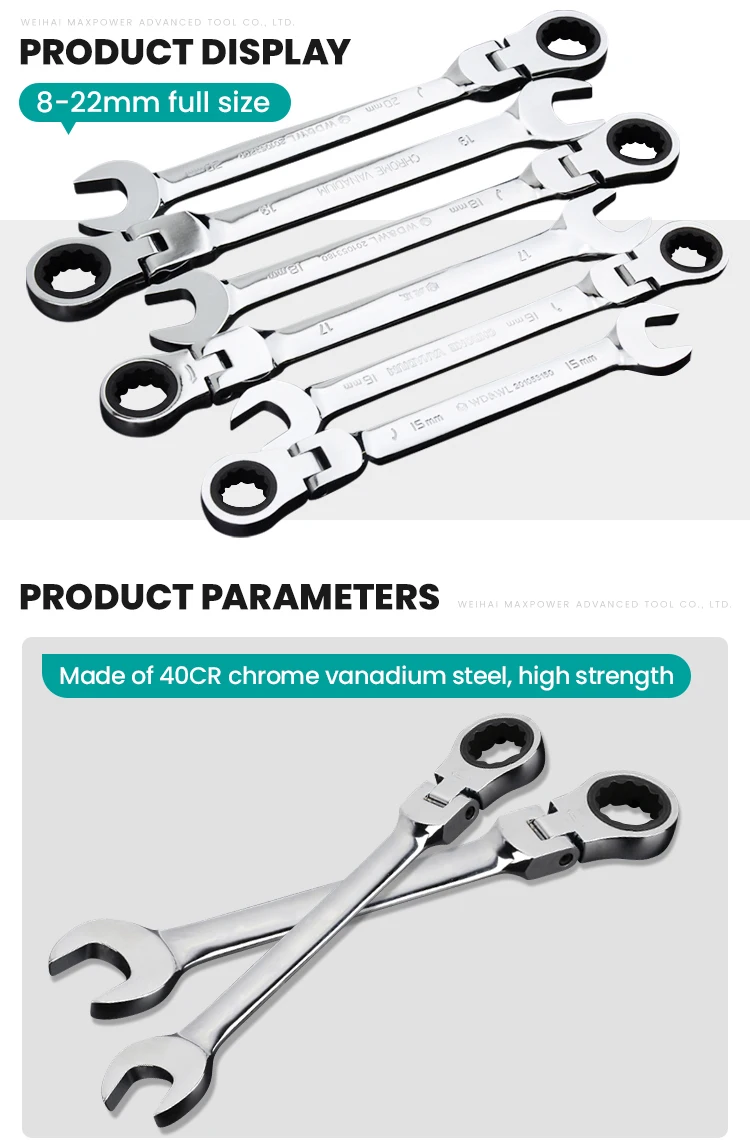 MAXPOWER Flexible Head Ratchet Wrench for Auto Repair