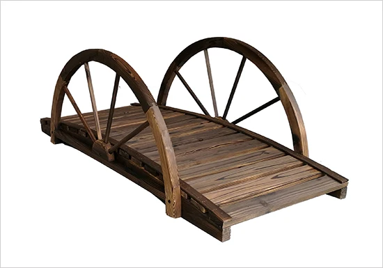 Outdoor Garden Wooden Bridge Features with Half Wagon Wheel Railings ...
