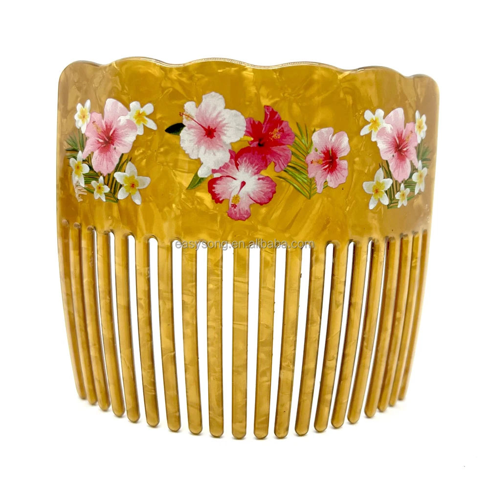 Fashion Acrylic Hair Combs Plumeria Frangipani Printed Combs Hair ...