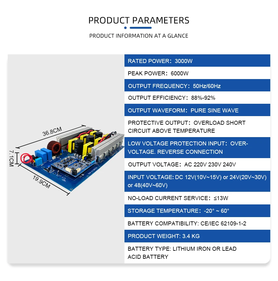 EGS002 Inverter PCB Board 3000W DC12V/24V/48V to AC220V, Pure Sine Wave ...