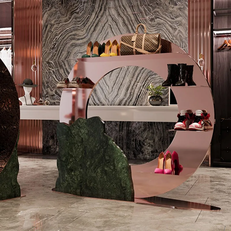 Light Luxury Stainless Steel Marble Shelf Small Ornaments Image Display ...