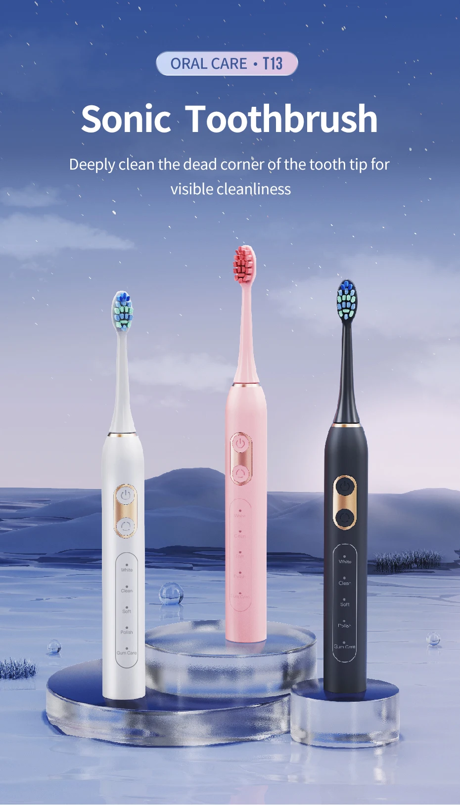 Portable Soft Electric Toothbrush - 5 Modes & IPX7 Waterproof