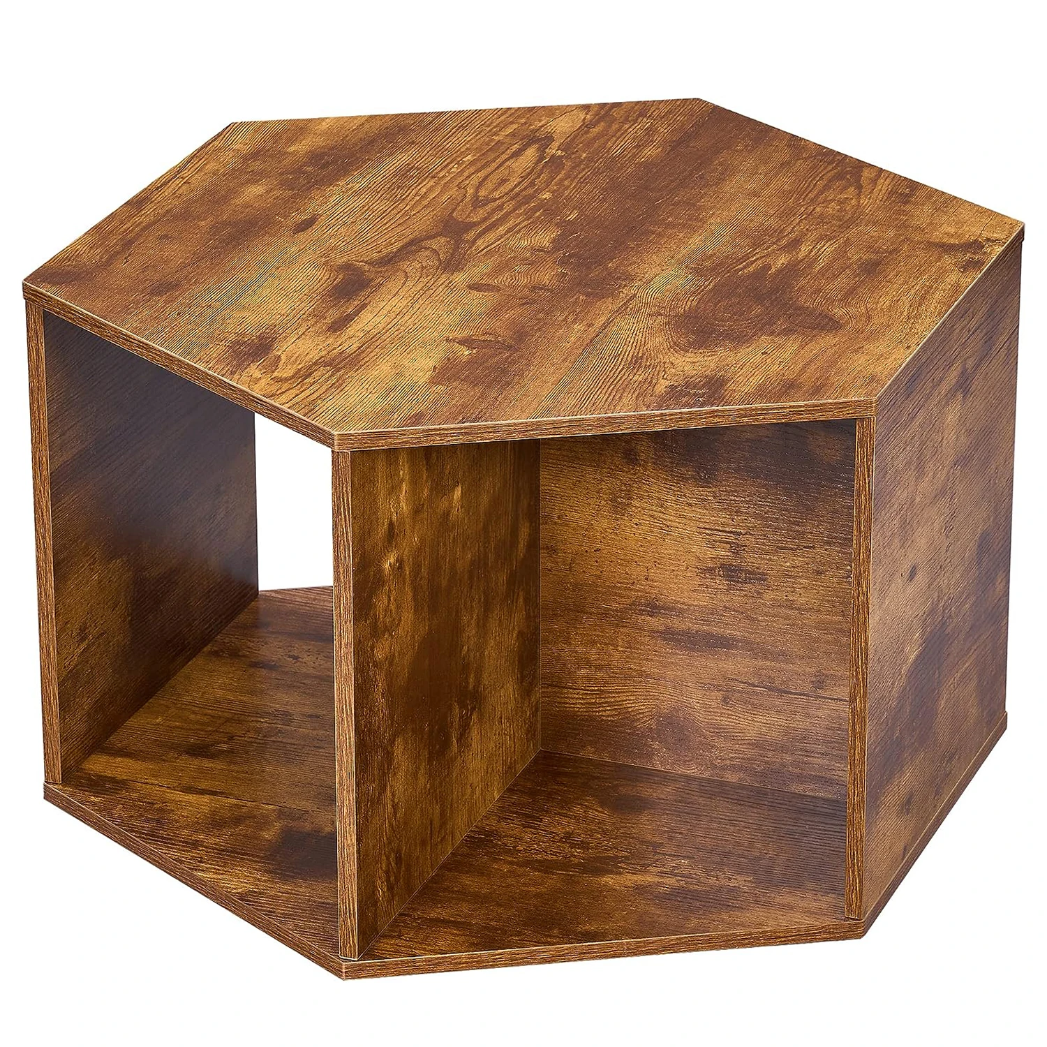 Hexagonal Small Coffee Table Multifunctional Faceted Top End Table Wood ...