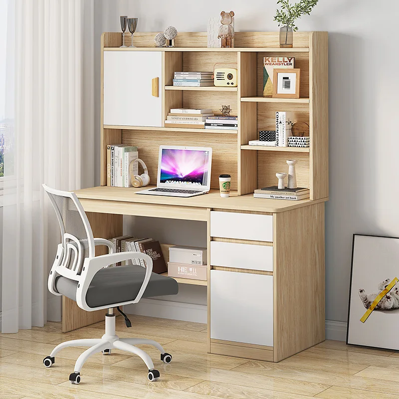 Modern Computer Desk With Integrated Bookshelf And Chair Simple Design ...