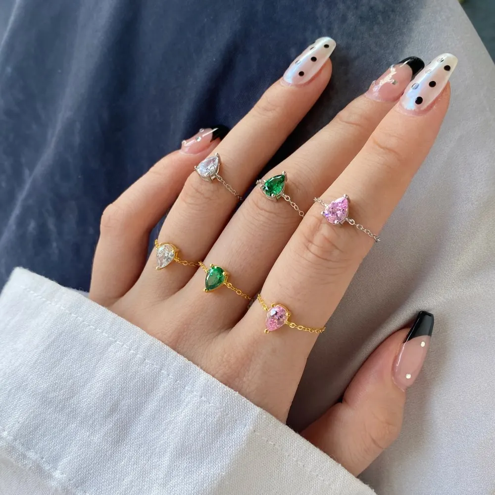 Chain Ring Adjustable Finger Stacking Rings 925 Sterling Silver Fashion ...