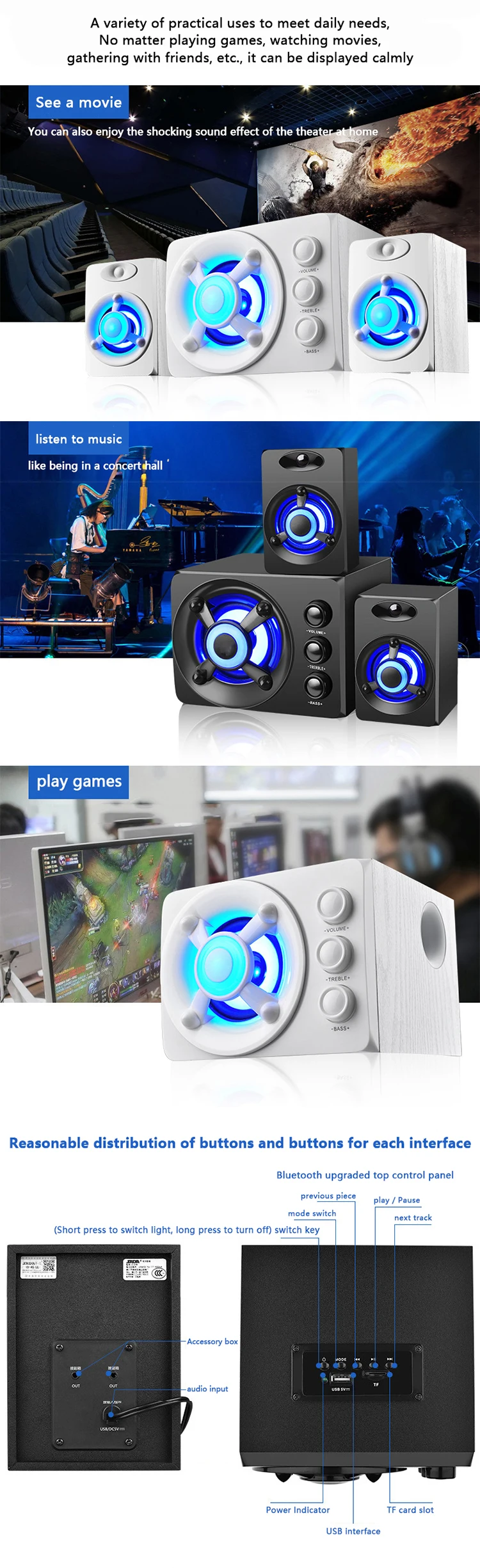 Sound Box Pc Subwoofer Desktop Speaker Rgb Cool Led Light Speaker ...