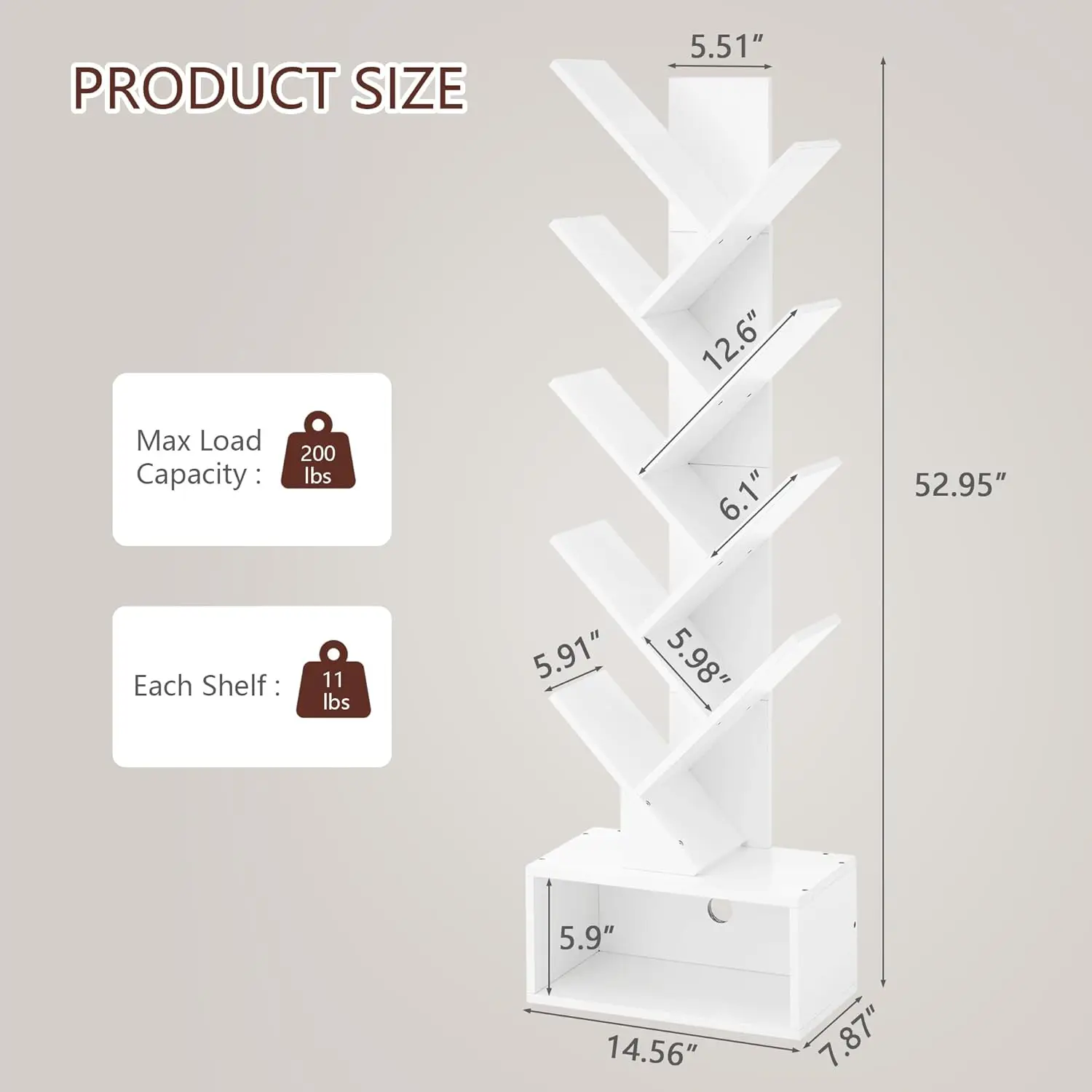 Modern White 9 Tier Tree Shape Bookshelf With Drawer Bookcase Floor ...