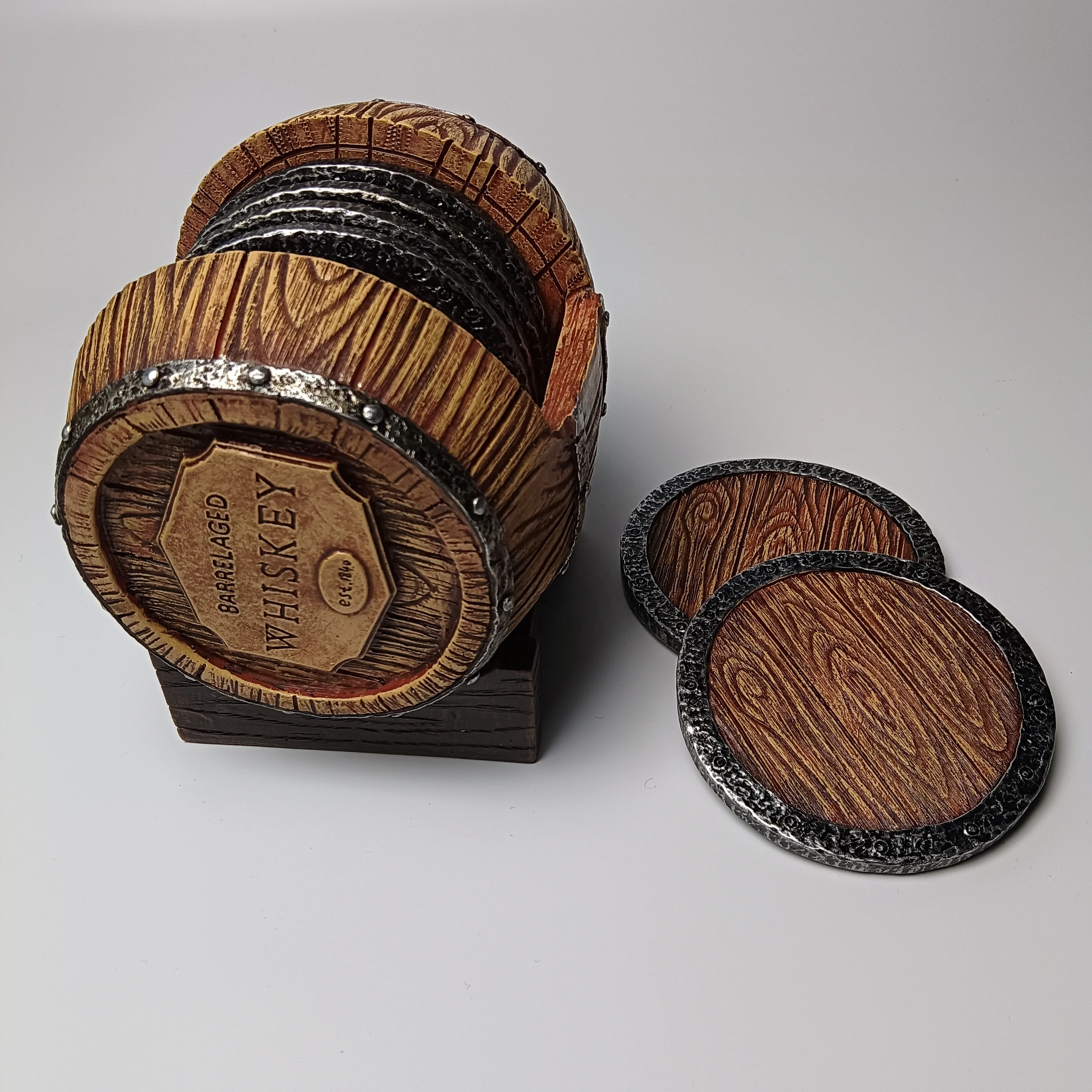 Barrel Design Wooden Whiskey Coaster Set for Drinks Creative New Style ...