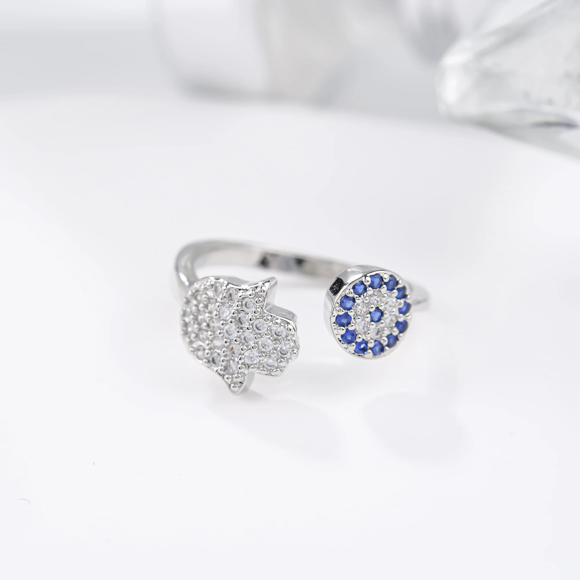 Evil Eye Blue Eye Hamsa Hand Fatima Hand Adjustable Female Rings Open ...