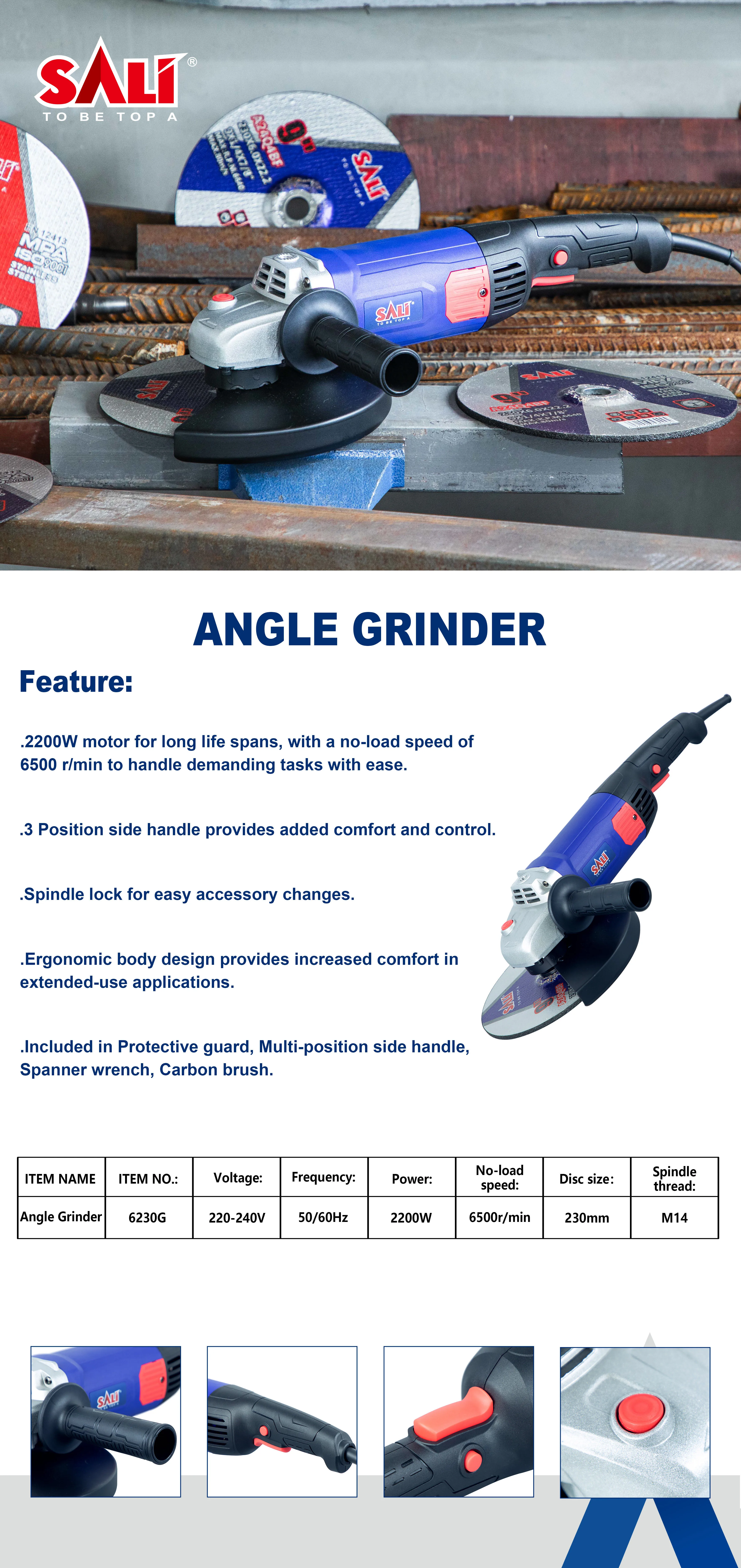 SALI 2200W 9 Inch Heavy Duty Angle Grinder 230mm Electric Angle Grinder ...