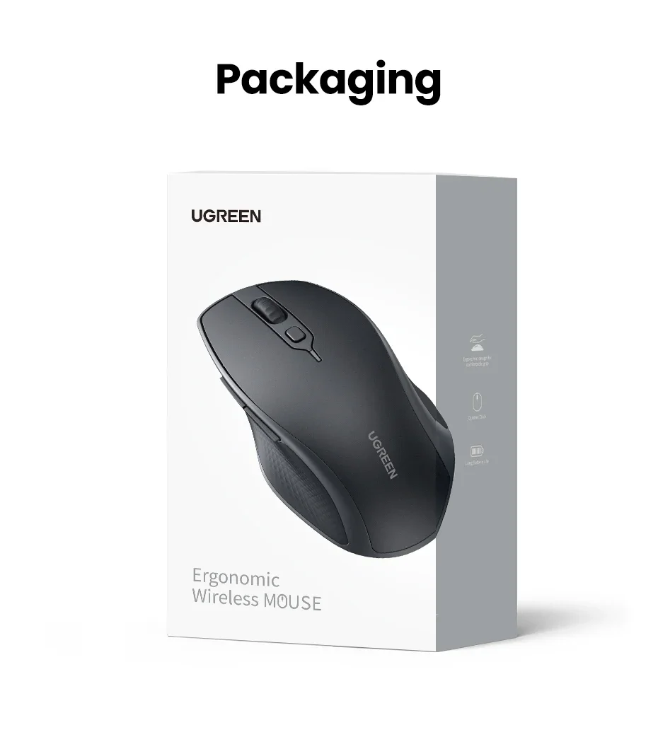 Ugreen Wireless Mouse Bluetooth 5.0 Ergonomic 4000 Dpi 6 Mute Buttons ...