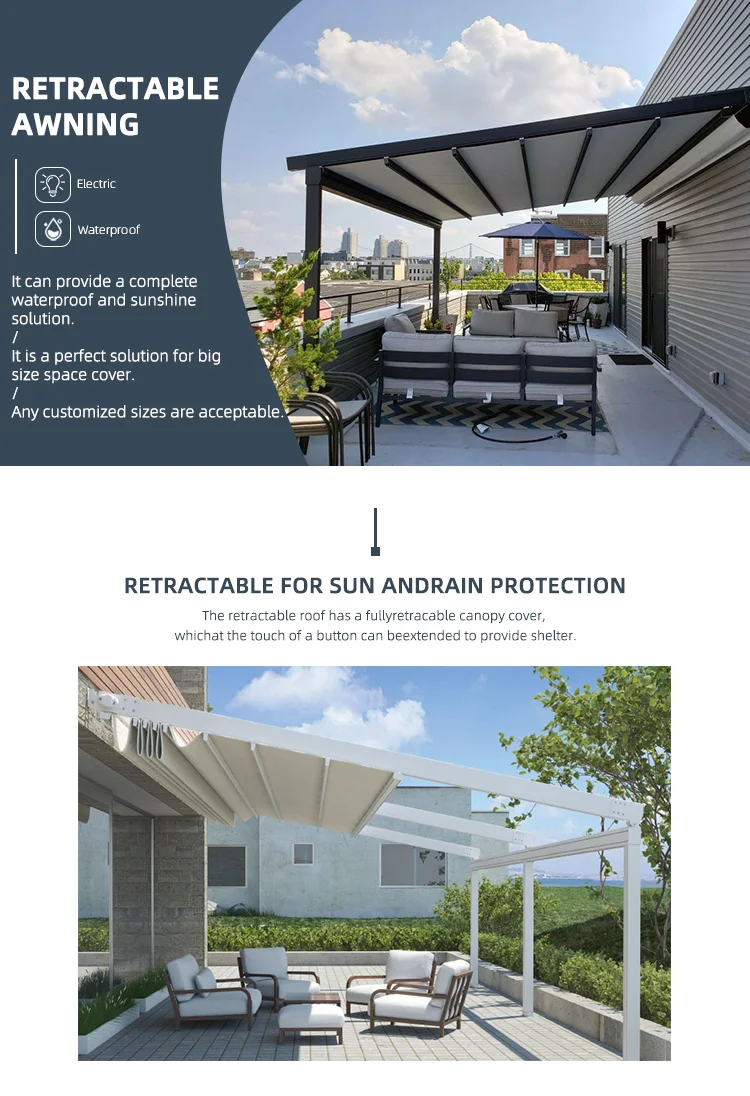 Motorized Retractable Roof Foldable Pergola Canopy Retractable ...