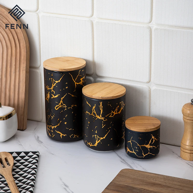 Wholesale Golden Decal Ceram Food Storage And Container Cylinder ...