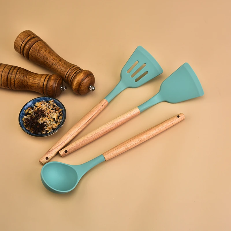 12pcs Silicone Kitchen Utensils Set with Wooden Handle