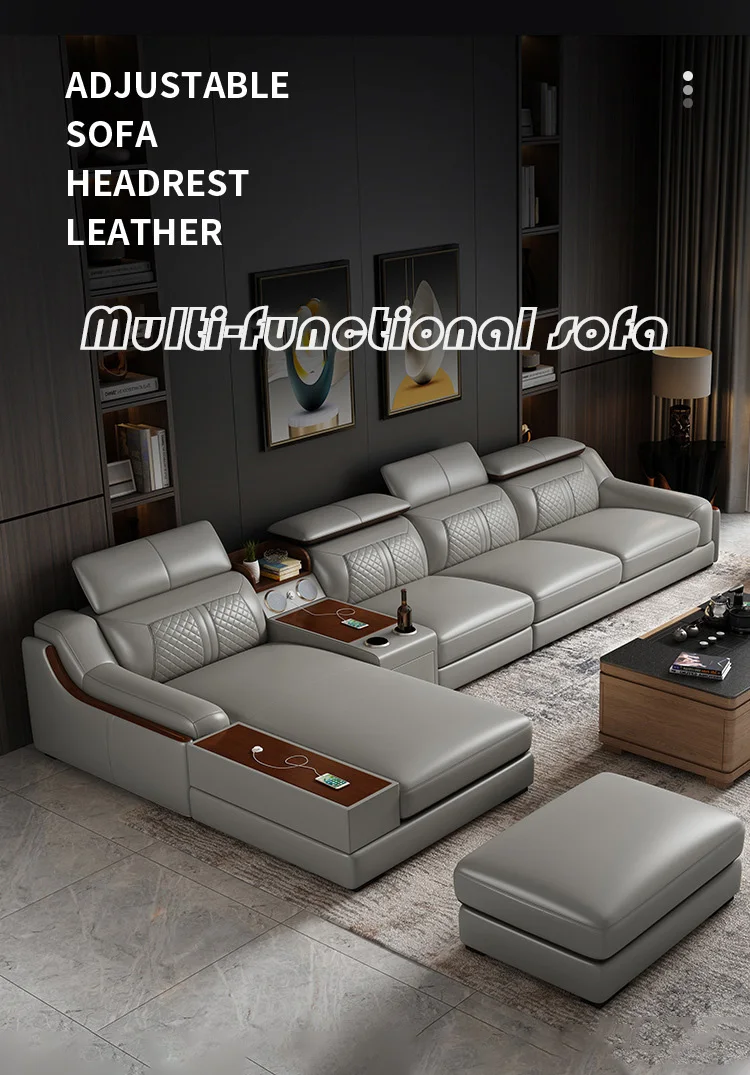 Italian Modern Multifunctional Sofa Light Luxury Faux Leather Sectional ...