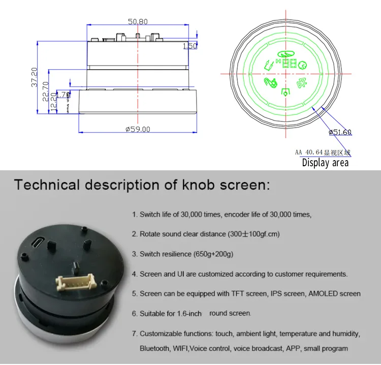 Hmi 1.6 Inch Circular Knob Display Rotary Lcd Circle Round Oled Smart Home Knob Screen Encoder ...