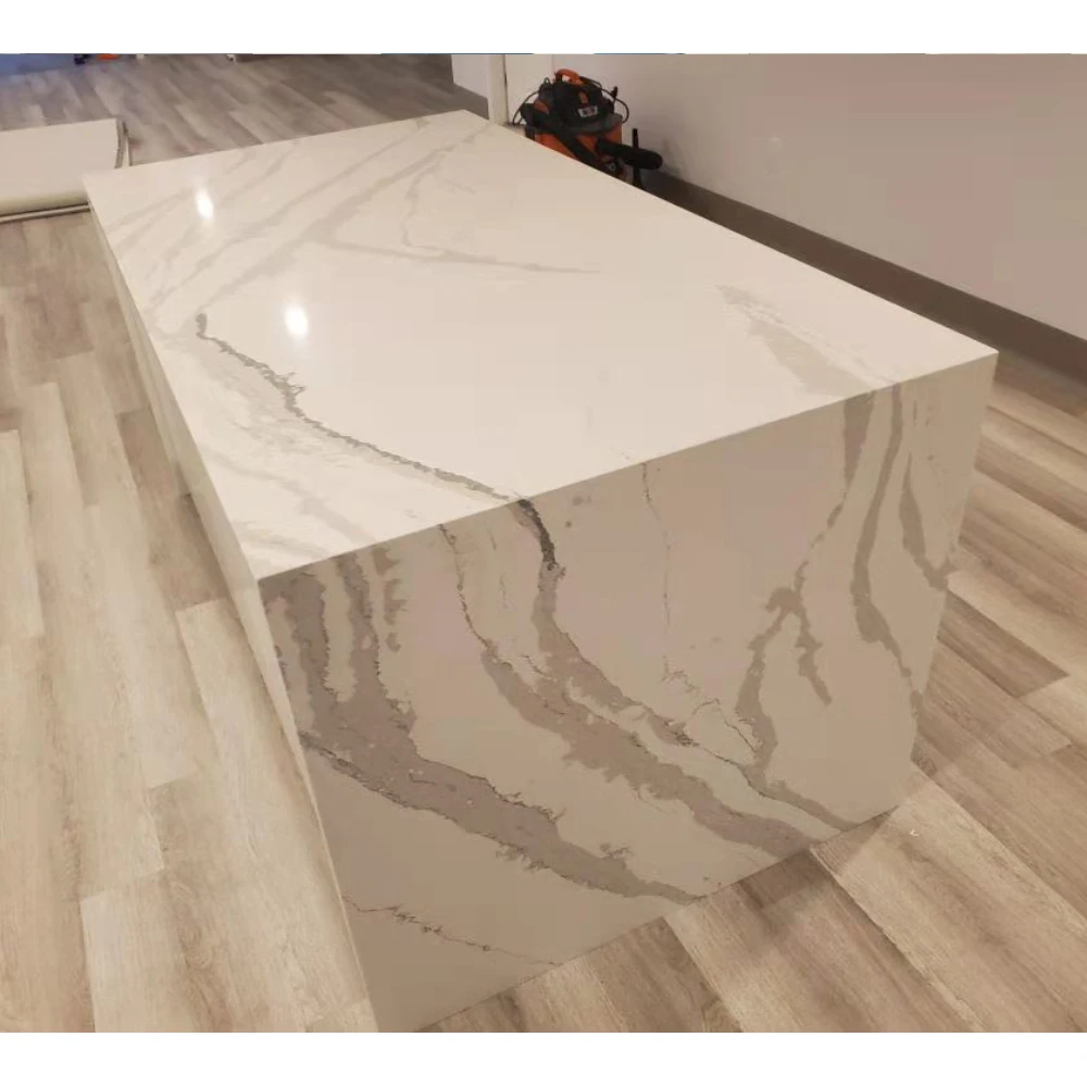 Cut-to-Size Carrara White Calacatta Quartz Vanity Countertop with Grey ...