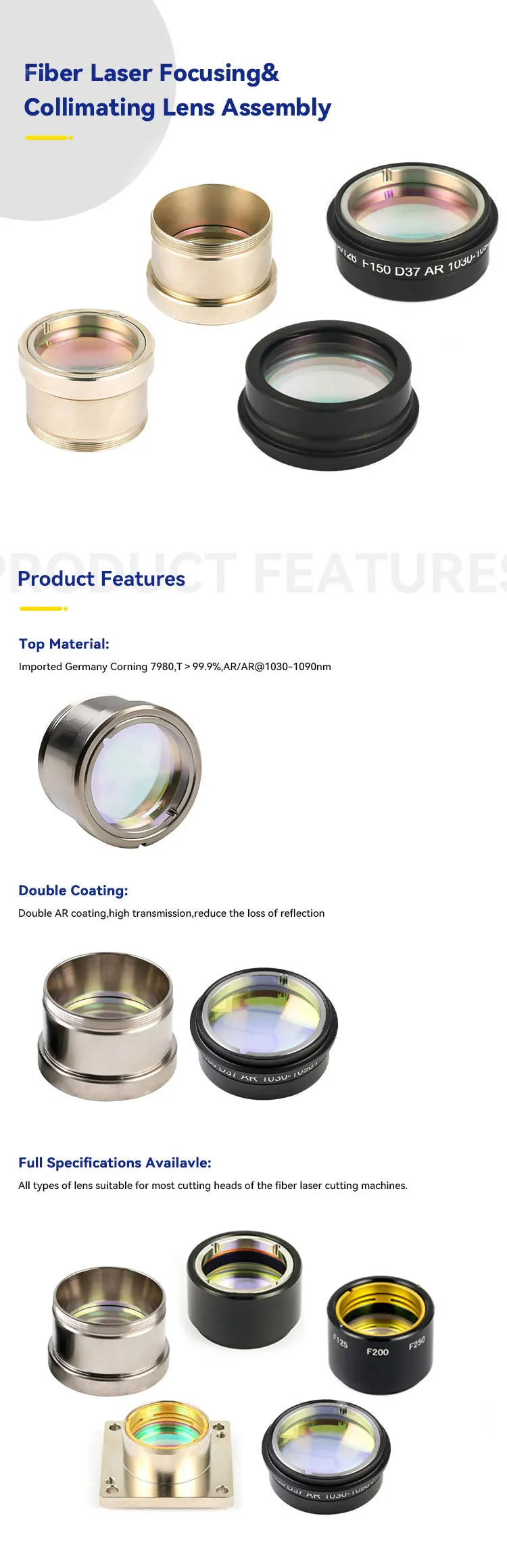 Raysoar Lpto01-f125pp/f150pp/f200pp Lpto17-c100pp Focusing Lens Collimation Lens Assembly For ...