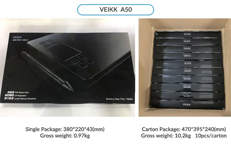 Veikk A50 Graphic Tablet Drawing Tablet 10x6 Inch Active Area With ...