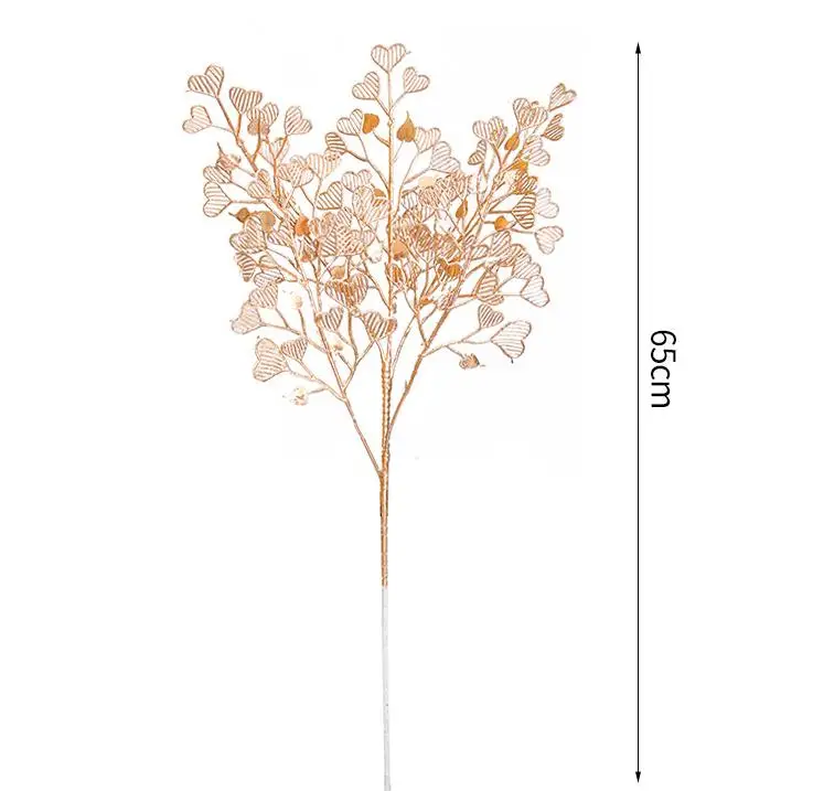 New Design Artificial Golden Plastic Leaves Single Stem Gold Flower for ...