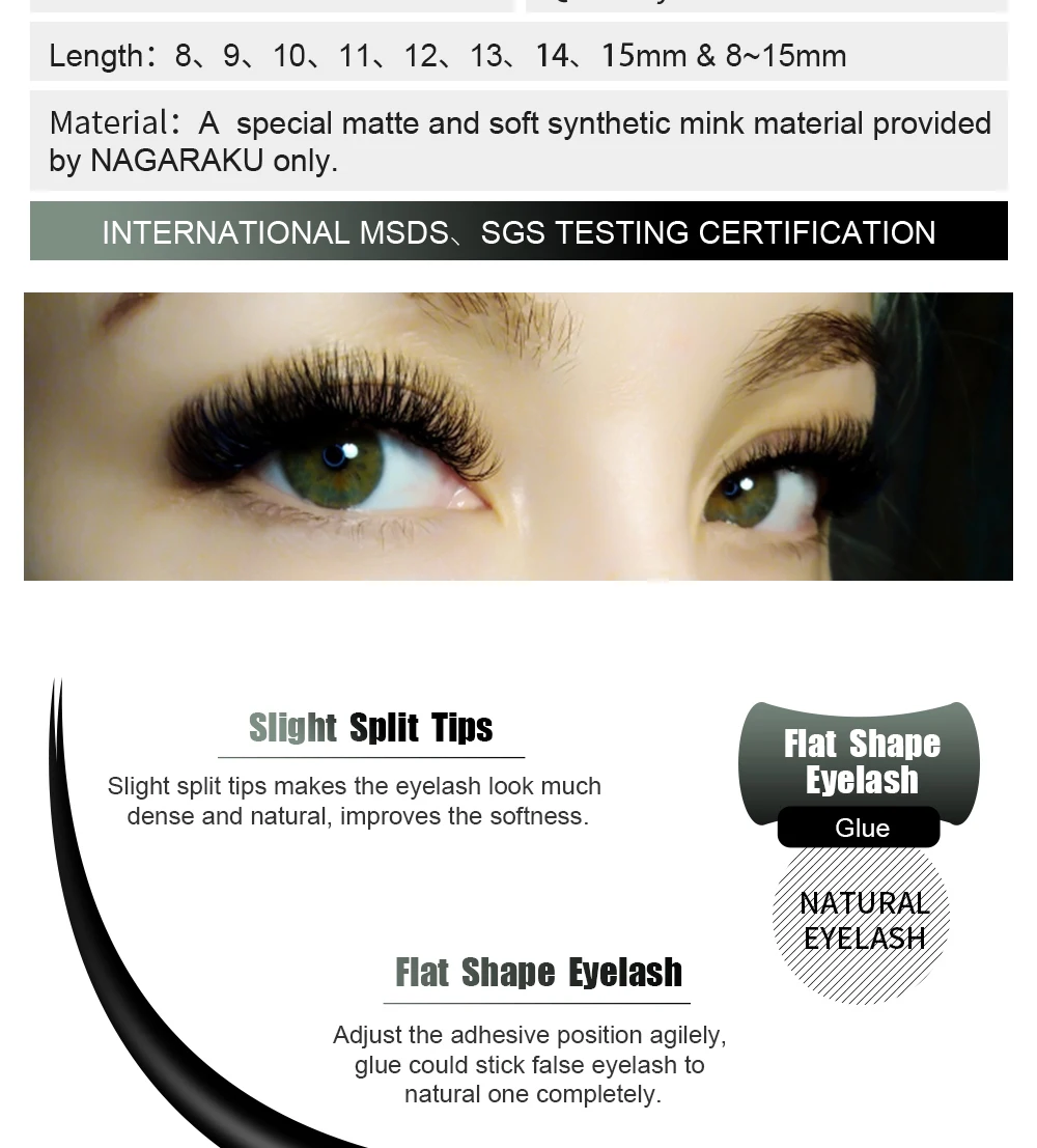 Nagaraku Eyelashes Makeup Flat Ellipse Split Tips Ellipse Shape Natural ...