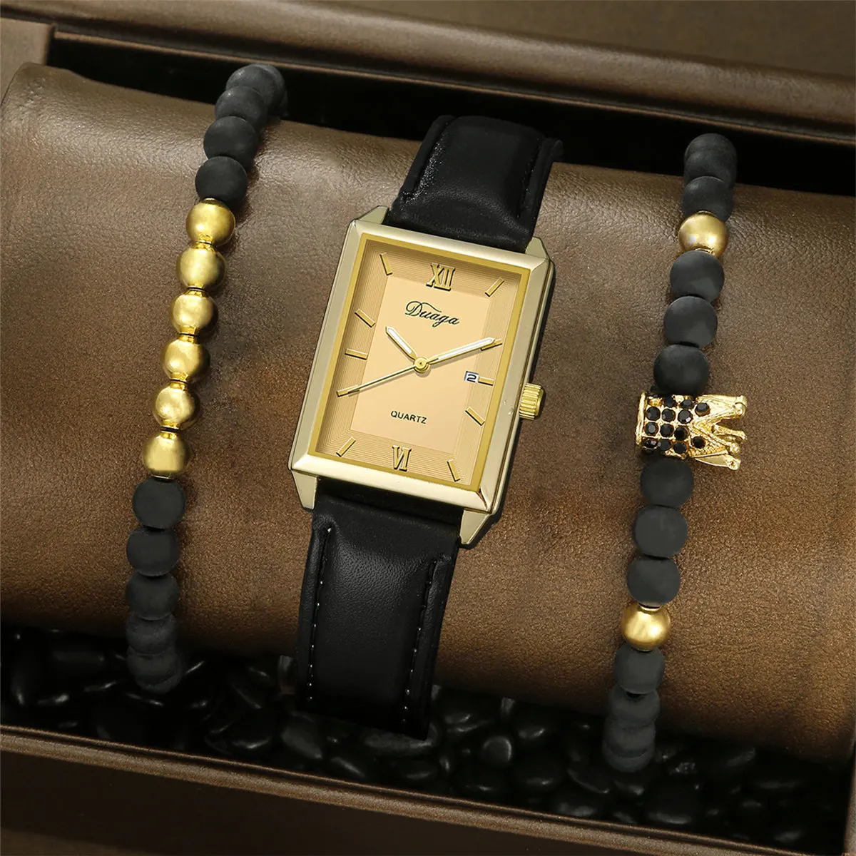 2024 Men's Watch Set - Fashionable Diamond Quartz Timepieces