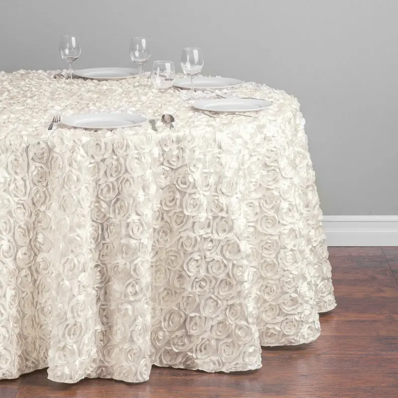 120in 130in Luxury 3D Rose Satin Tablecloth for Events