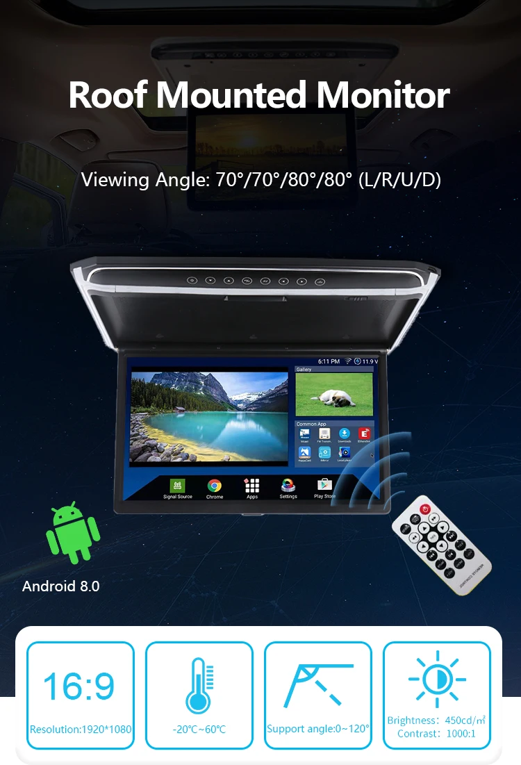 17.3 Inch Ceiling Car Tv Touch Screen Wifi Flip Down Monitor For ...