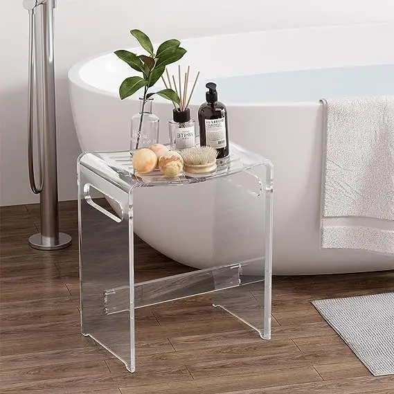 Acrylic Shower Bench - Clear, Luxury Bathroom Accessory